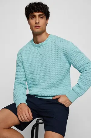 Hugo Boss Textured Round Neck Sweater - Blue