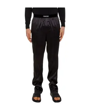 TOM FORD Logo Waistband Satin Pajama Trousers - Black