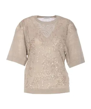 Brunello Cucinelli Crewneck Knitted Top With Floral Embellishments - No