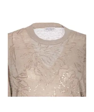 Brunello Cucinelli Crewneck Knitted Top With Floral Embellishments