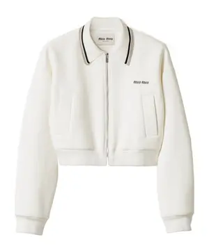 Miu Miu Zipped Cropped Piquet Jacket - White