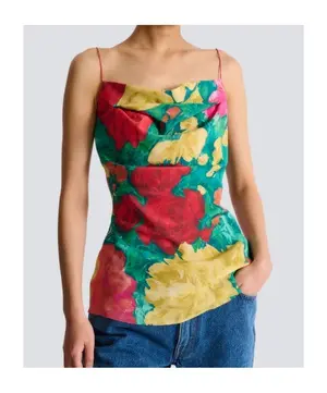 Balmain Printed Crepe De Chine Top With Thin Straps - Multicolor