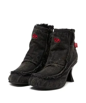 DIESEL® D-woodstock Denim Ankle Boots With Embossed Logo - Black