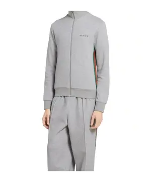 Gucci Logo Embroidered Zip-up Track Jacket - Grey