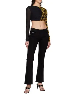 Versace And Gold Baroque Print Spliced Cropped T-shirt
