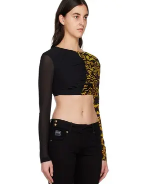 Versace And Gold Baroque Print Spliced Cropped T-shirt