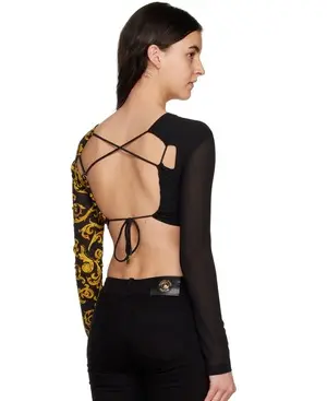 Versace And Gold Baroque Print Spliced Cropped T-shirt