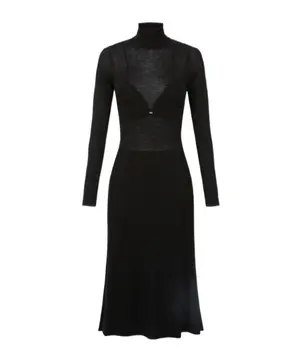 Elisabetta Franchi Long-sleeved Ribbed Midi Dress - Black
