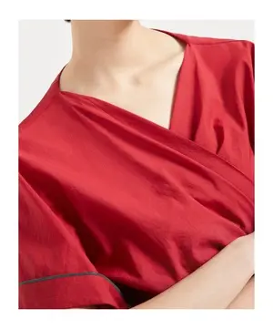 Brunello Cucinelli Kimono-style Poplin Top With Shiny Trim