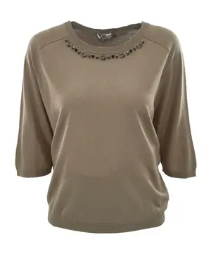Max Mara Embellished Round Neck Fine Knit Sweater