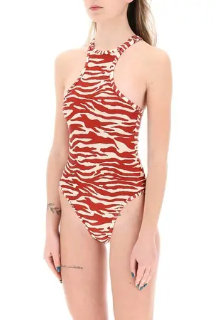 Attico Zebra-print Racerback One-piece Swimsuit - Multi-color
