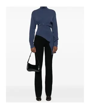 LANVIN Asymmetrical Knit Top With Safety Pin Detail - Blue