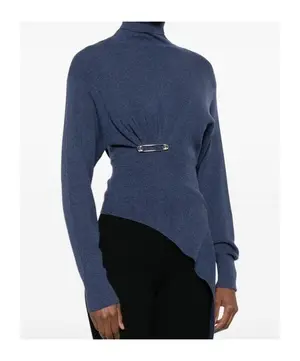 LANVIN Asymmetrical Knit Top With Safety Pin Detail - Blue