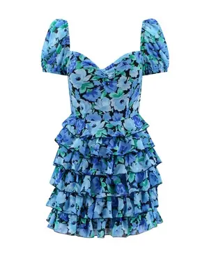 ROTATE BY BIRGER CHRISTENSEN Floral-printed Puff Sleeve Ruffled Mini Dress