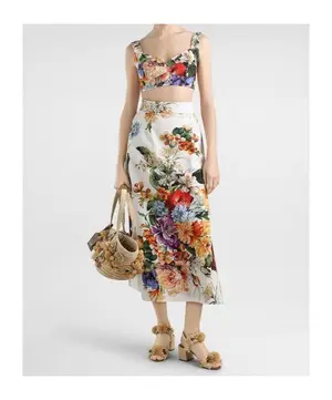 Dolce & Gabbana Dolce Gabbana Flower Bouquet-printed Bustier Top