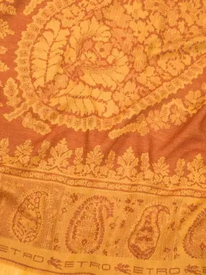 Etro Wool Throw Blanket With Floral Paisley Motif - Orange