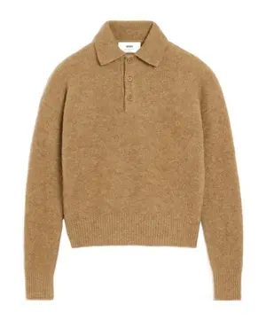 AMI Paris Logo Embroidered Long-sleeved Polo Shirt