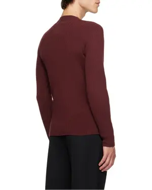 LANVIN Ribbed V-neck Sweater - Wine Red