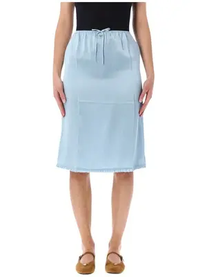 Prada Drawstring Midi Skirt With Ruffled Hem - Blue