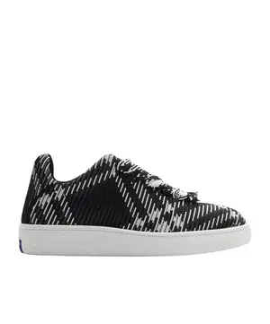 Burberry Knit Check Low-top Sneakers With Barbed Wire Detailing