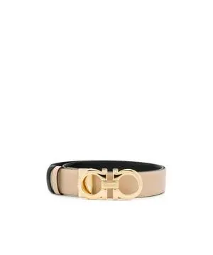 FERRAGAMO Salvatore Ferragamo Gancini Reversible Belt Macadamia/black