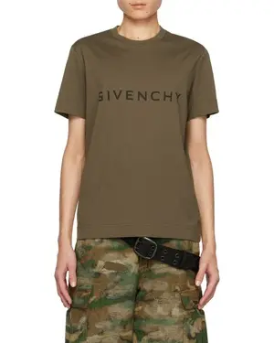 Givenchy Logo Printed Crewneck T-shirt - Khaki