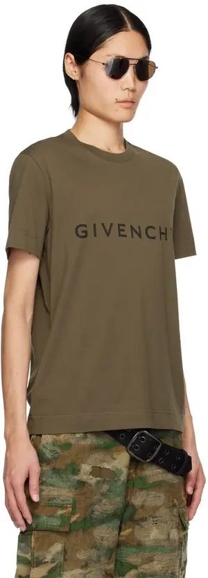 Givenchy Logo Printed Crewneck T-shirt - Khaki