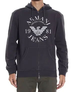 Emporio Armani Hooded Long-sleeved Casual Jacket - Black