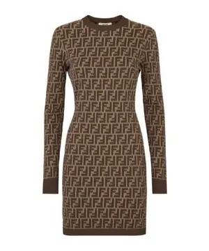 Fendi Monogrammed Long-sleeve Dress