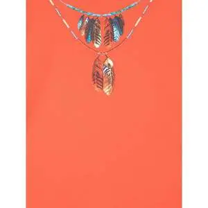 MARCELO BURLON COUNTY OF MILAN Feather Necklace Print T-shirt With Tassel Detail