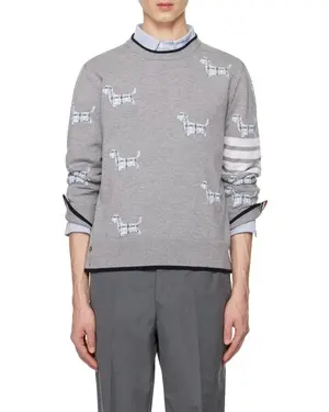 Thom Browne 4-bar" Striped Dog Appliqué Knit Jumper - Light Gray