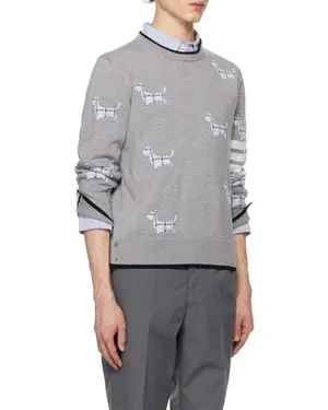 Thom Browne 4-bar" Striped Dog Appliqué Knit Jumper - Light Gray