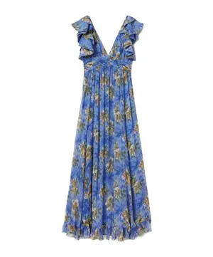 La DoubleJ Ruffled Floral-print Maxi Dress - Blue