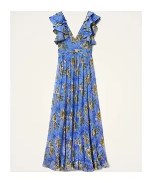 La DoubleJ Ruffled Floral-print Maxi Dress - Blue