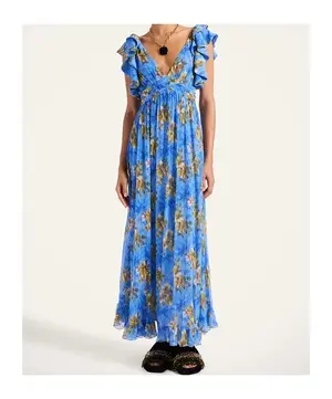 La DoubleJ Ruffled Floral-print Maxi Dress - Blue
