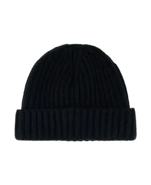 Prada Logo Patch Ribbed Knit Beanie - Black