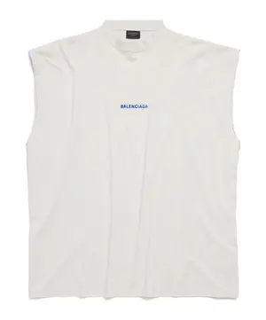 Balenciaga Logo Embroidered Sleeveless T-shirt - Dirty White And Blue