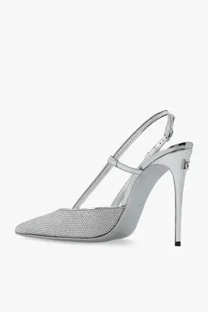Dolce & Gabbana Crystal-embellished Pointed-toe Slingback Pumps - Gray