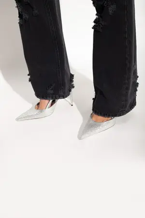Dolce & Gabbana Crystal-embellished Pointed-toe Slingback Pumps - Gray