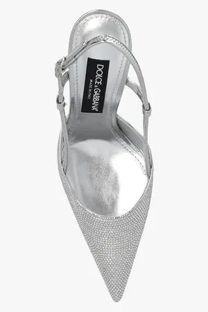 Dolce & Gabbana Crystal-embellished Pointed-toe Slingback Pumps - Gray