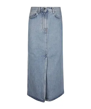 Loulou De Saison Rona Denim Midi Skirt - Gray