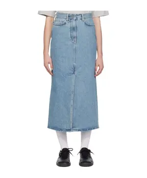 Loulou De Saison Rona Denim Midi Skirt - Gray