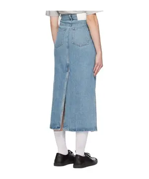 Loulou De Saison Rona Denim Midi Skirt - Gray