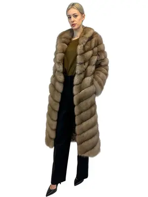 LISKA Long-sleeved Fur Coat - Brown
