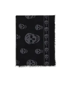 Alexander McQueen Classic Skull Printed Frayed-edeg Scarf - Black