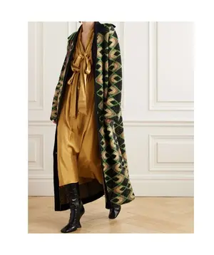 La DoubleJ Geometric Pattern Long Sleeve Coat