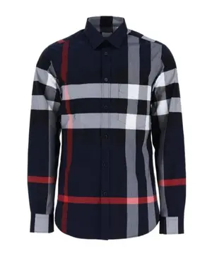 Burberry Checked Stretched Poplin Shirt - Black