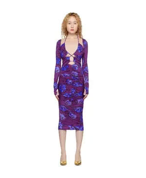 Versace Floral Print Cut-out Midi Dress