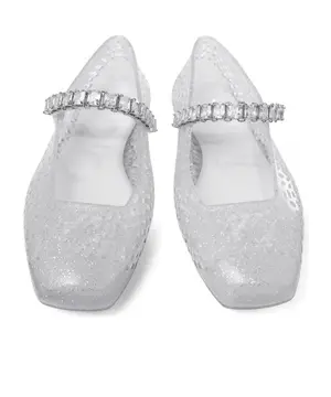 JIMMY CHOO Embellished Jelly Ballerina Flats - White
