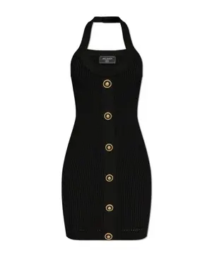 Balmain Halterneck Ribbed Knit Mini Dress - Black